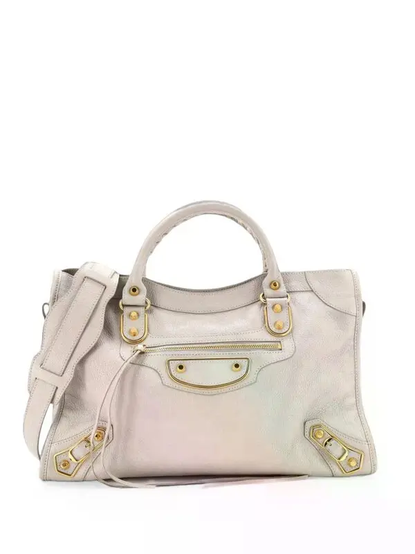 Balenciaga City Classic Metallic Edge Bag Leather Medium Satchel - Grey