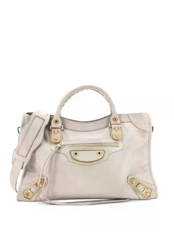 Balenciaga City Classic Metallic Edge Bag Leather Medium Satchel - Grey