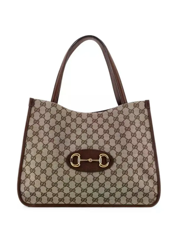 Gucci Horsebit 1955 Gg Canvas With Leather Medium Tote Bag - Brown