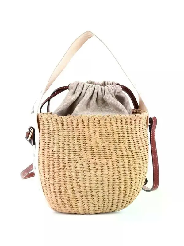 Chloé Woody Basket Tote Woven Raffia Small Bucket Bag - Brown