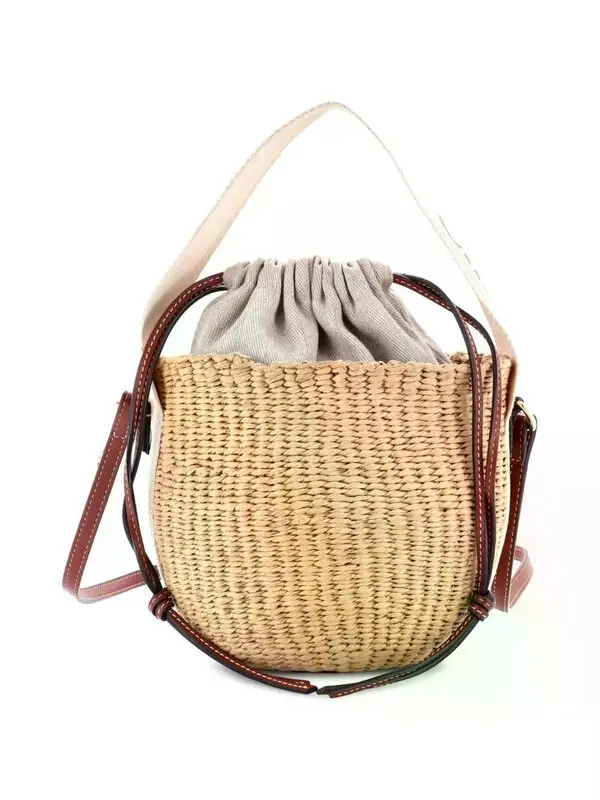 Chloé Woody Basket Tote Woven Raffia Small Bucket Bag - Brown