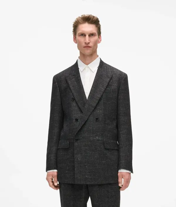Karl Lagerfeld Double-breasted Textured Suit Jacket - Black