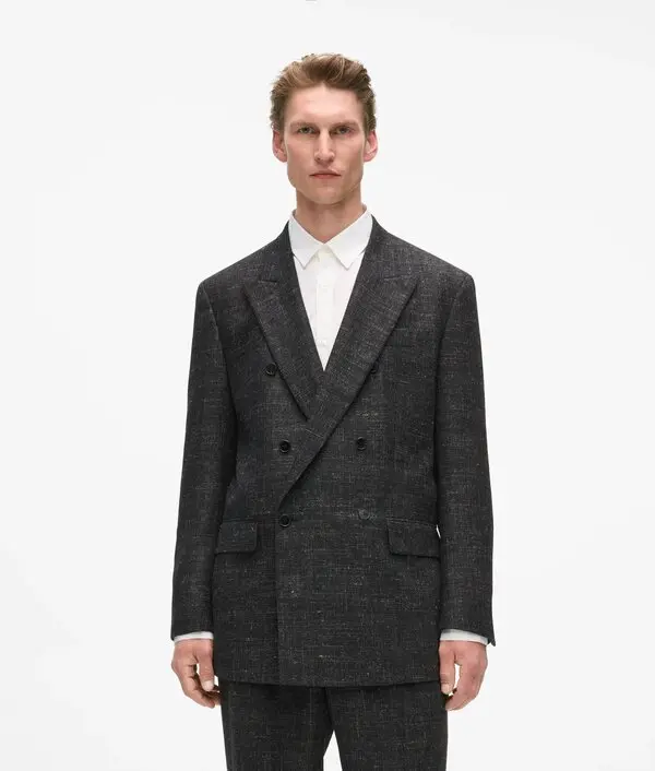 Karl Lagerfeld Double-breasted Textured Suit Jacket - Black