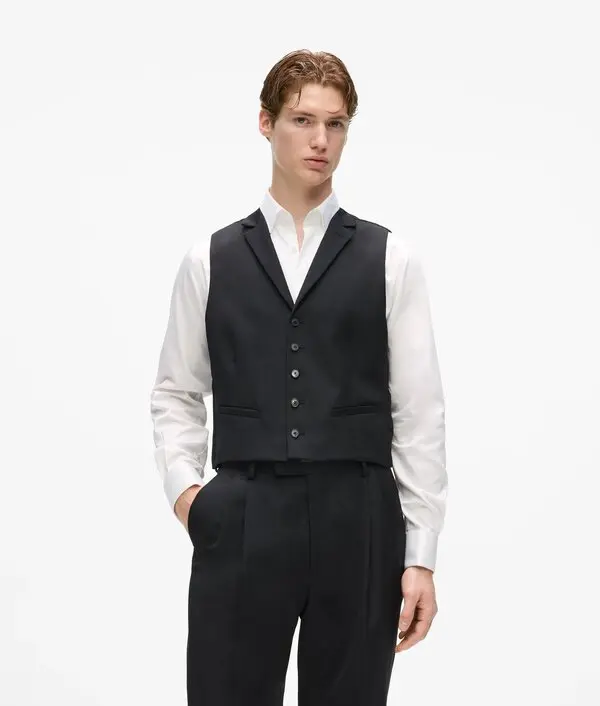 Karl Lagerfeld Kl Studio Wool Suit Waistcoat - Black
