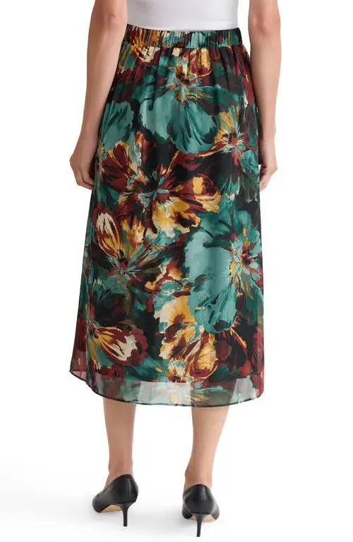 KASPER Pleated Floral Midi Skirt