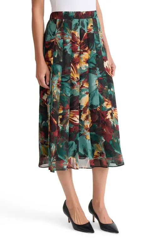 KASPER Pleated Floral Midi Skirt
