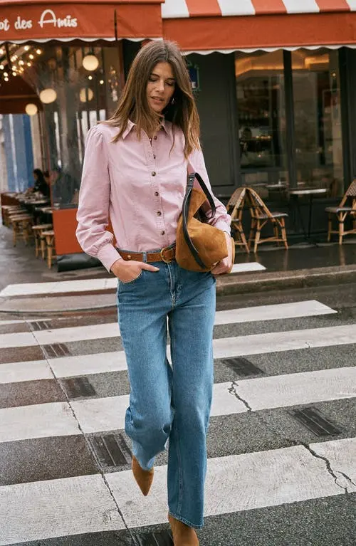 Boden Sky Corduroy Puff Shoulder Shirt