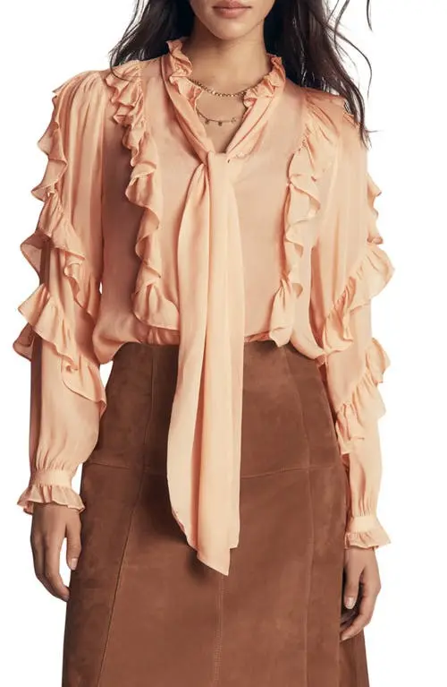 Boden Ruffled Tie Neck Georgette Top