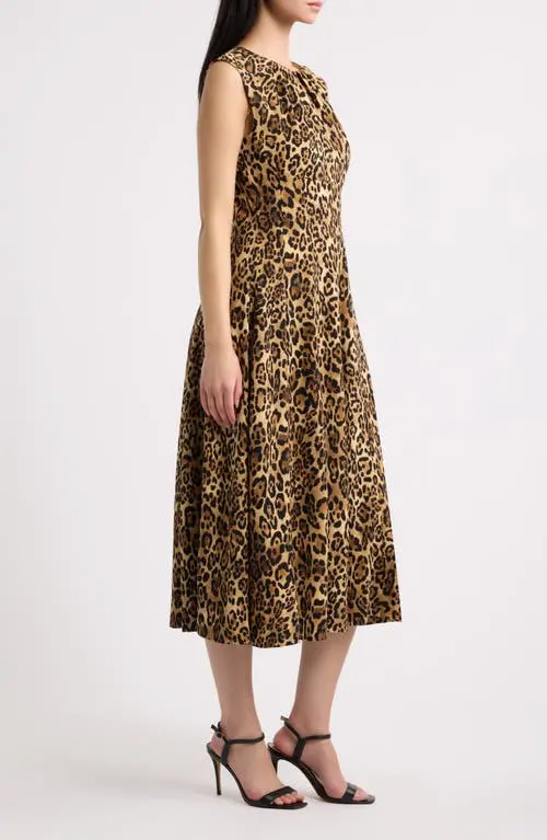 Anne Klein Pleated Neck A-line Midi Dress