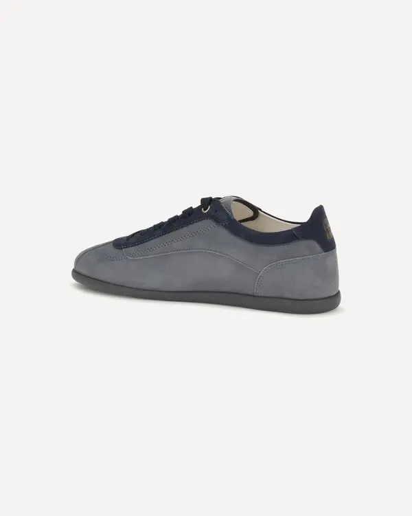 Brunello Cucinelli Nubuck And Suede Sneakers With Slim Sole - Grey