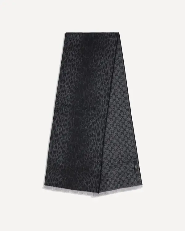 Gucci Leopard-print Wool Scarf With Monogram