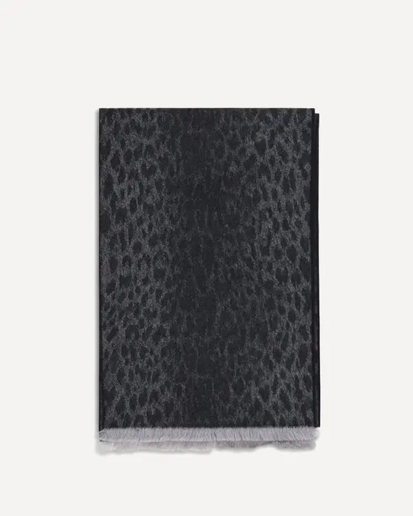 Gucci Leopard-print Wool Scarf With Monogram - Grey