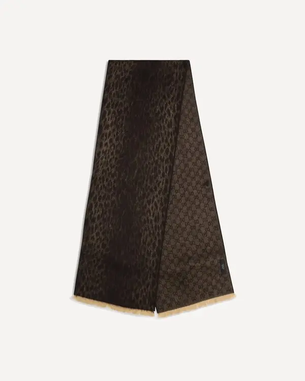Gucci Leopard-print Wool Scarf With Monogram