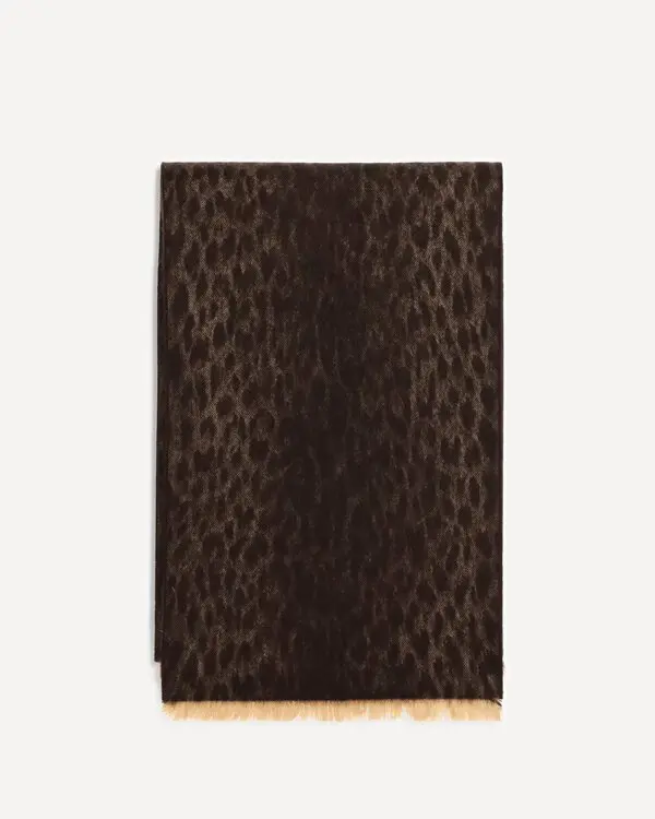 Gucci Leopard-print Wool Scarf With Monogram - Brown