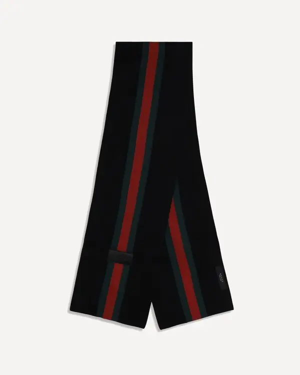 Gucci Wool Scarf With Web Stripe - Black