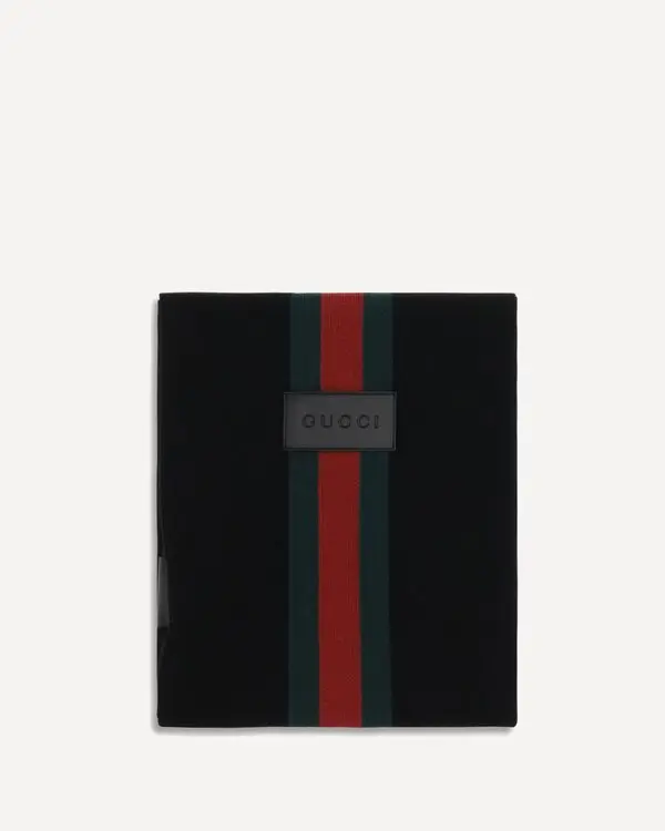 Gucci Wool Scarf With Web Stripe - Black