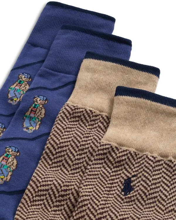 Polo Ralph Lauren Mini Bear & Glen Plaid Slack Socks, Pack Of 2