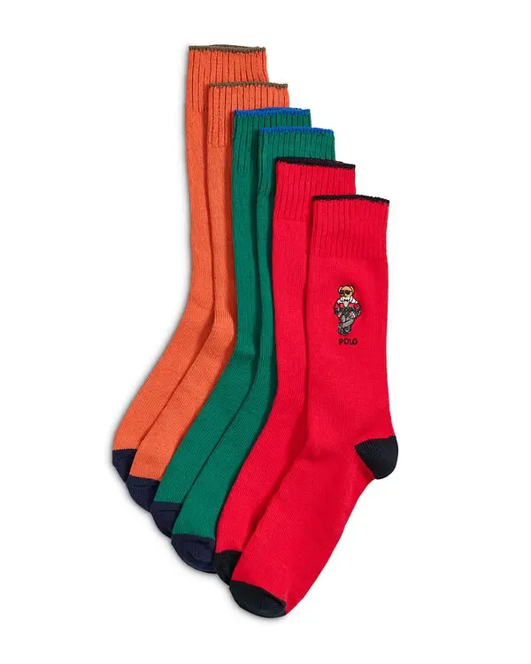 Polo Ralph Lauren Seasonal Bears Crew Socks, Pack Of 3 - Orange