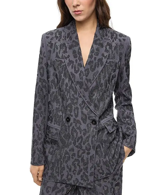 Pinko Rhinestone Pattern Double Breasted Blazer - Ghost Grey