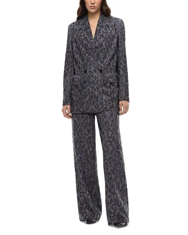 Pinko Rhinestone Pattern Double Breasted Blazer - Ghost Grey