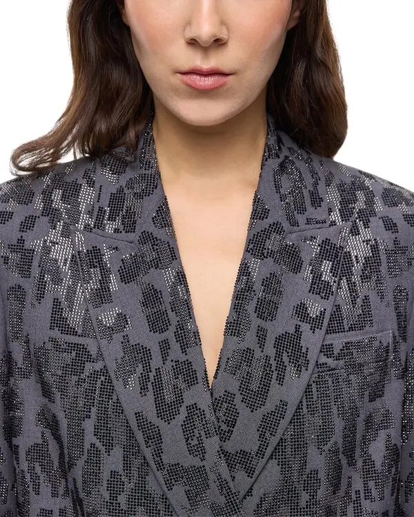 Pinko Rhinestone Pattern Double Breasted Blazer - Ghost Grey