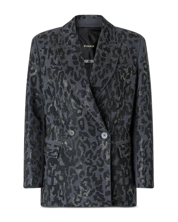 Pinko Rhinestone Pattern Double Breasted Blazer - Ghost Grey