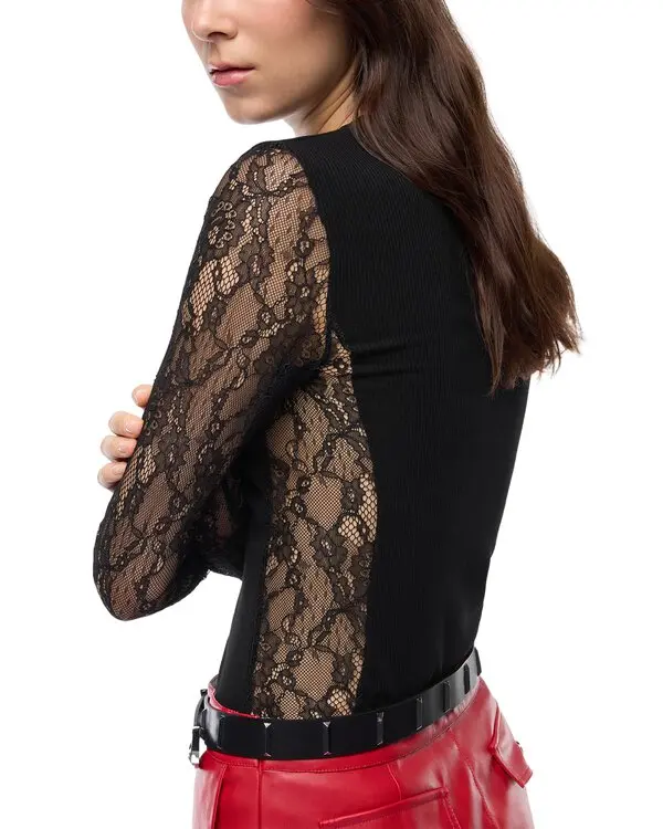 Pinko Fucecchio Lace Sleeve Ribbed Top