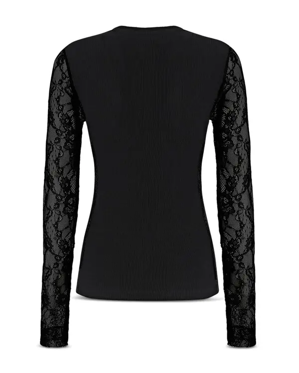Pinko Fucecchio Lace Sleeve Ribbed Top