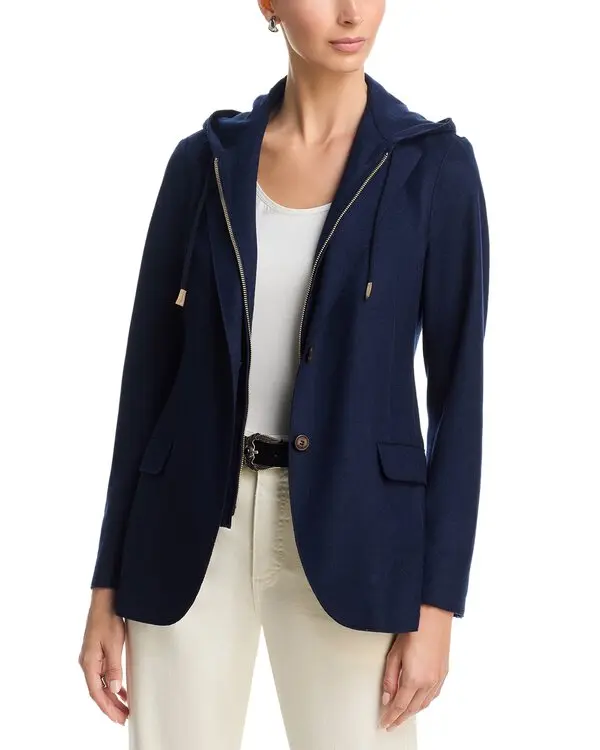 Eleventy Wool Blend Hooded Single Breasted Blazer