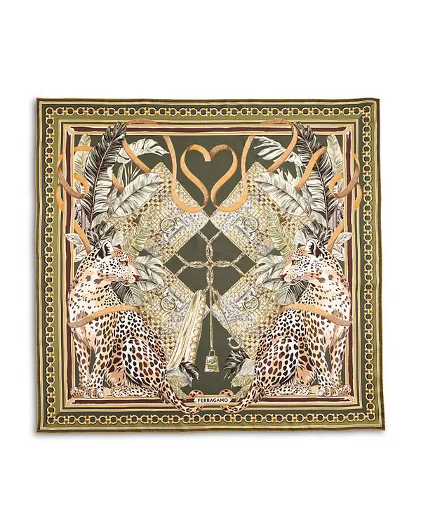 FERRAGAMO Felindra Gancini Silk Scarf - Olive