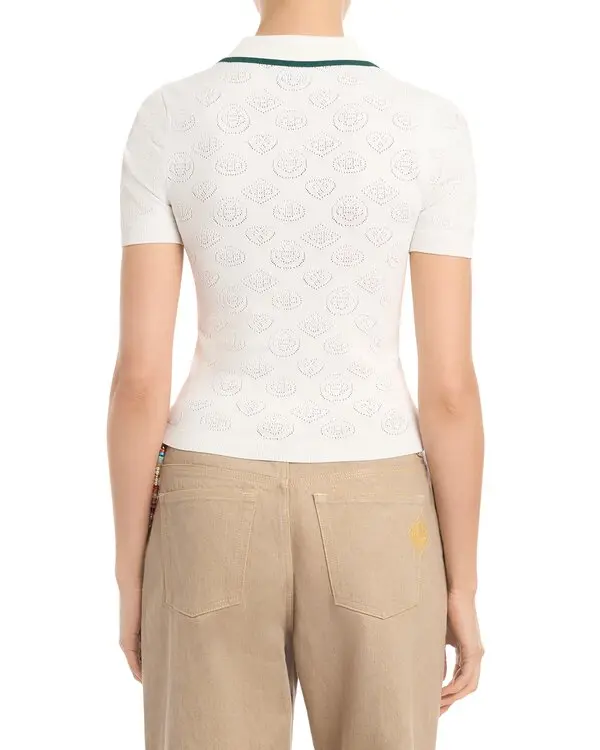Casablanca Pointelle Monogram Half Zip Polo Shirt - White