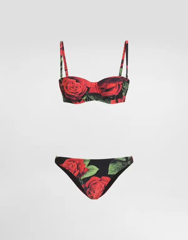 Dolce & Gabbana Rose-print Balconette Bikini - Multicolor