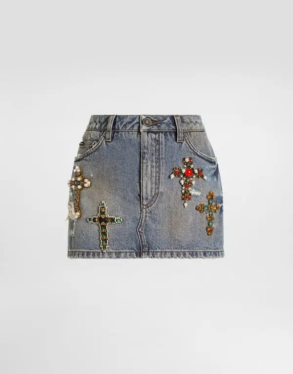 Dolce & Gabbana Denim Miniskirt With Embroidery - Multicolor