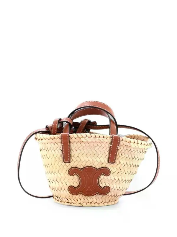 Celine Triomphe Basket Raffia With Leather Nano Shoulder Bag
