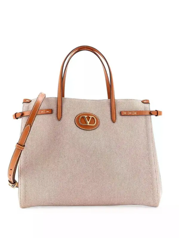 Valentino Garavani Antibes Shopping Canvas With Leather Medium Tote Bag