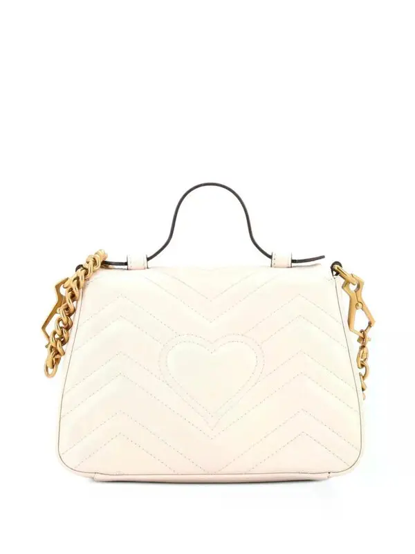 Gucci Gg Marmont Top Handle Flap Bag Matelasse Leather Mini Satchel - Neutrals