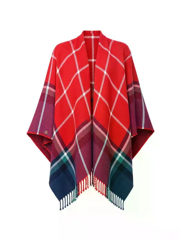 BENETTON Check-pattern Fringed Cape