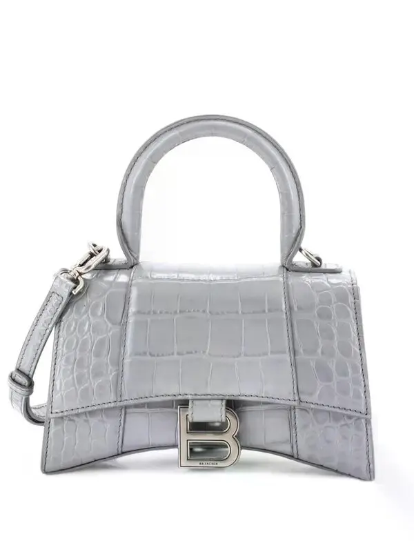Balenciaga Hourglass Top Handle Bag Crocodile Embossed Leather Xs Satchel - Grey