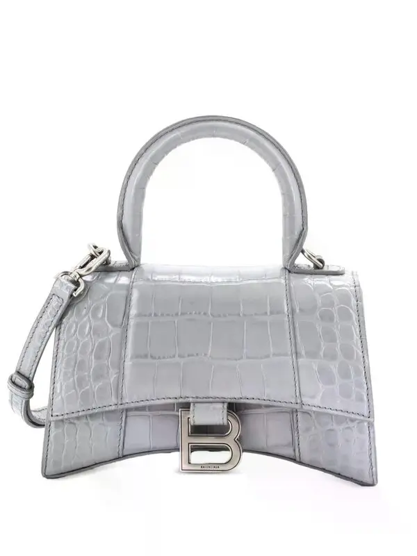 Balenciaga Hourglass Top Handle Bag Crocodile Embossed Leather Xs Satchel - Grey