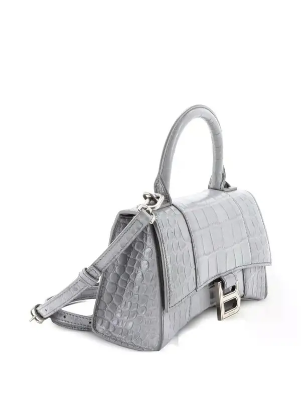 Balenciaga Hourglass Top Handle Bag Crocodile Embossed Leather Xs Satchel - Grey