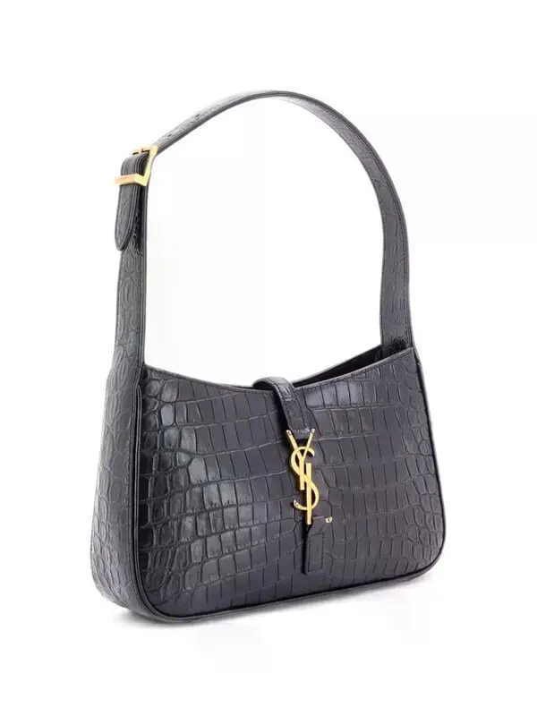 Saint Laurent Le 5 A 7 Crocodile Embossed Leather Small Hobo Bag