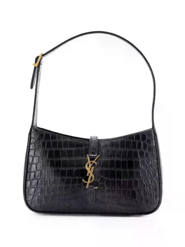 Saint Laurent Le 5 A 7 Crocodile Embossed Leather Small Hobo Bag - Black