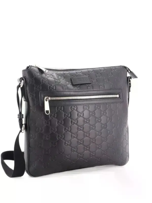 Gucci Signature Zip Messenger Bag Guccissima Leather Medium Crossbody Bag - Black