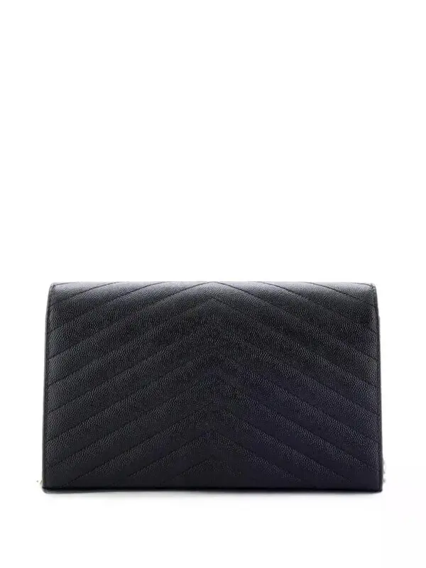 Saint Laurent Classic Monogram Wallet On Chain Matelasse Chevron Leather Medium Crossbody Bag - Black