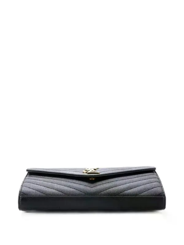 Saint Laurent Classic Monogram Wallet On Chain Matelasse Chevron Leather Medium Crossbody Bag - Black