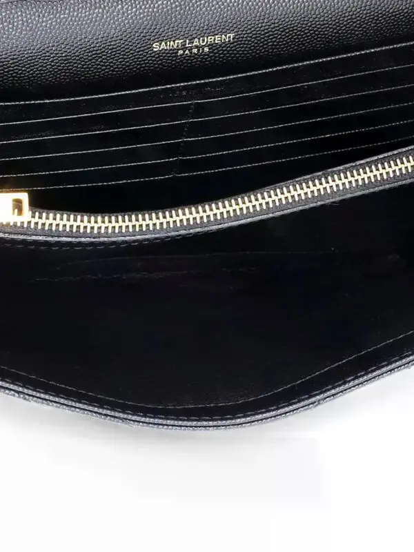 Saint Laurent Classic Monogram Wallet On Chain Matelasse Chevron Leather Medium Crossbody Bag - Black