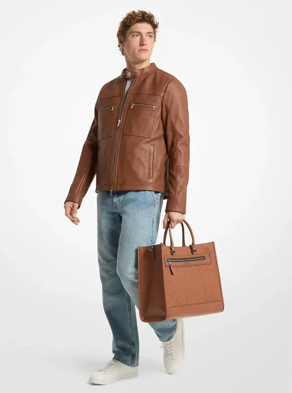Michael Kors Jet Set Logo Embossed Leather Tote Bag In By