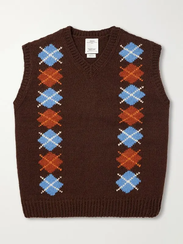Visvim Diamante Wool And Cashmere-blend Vest - Brown