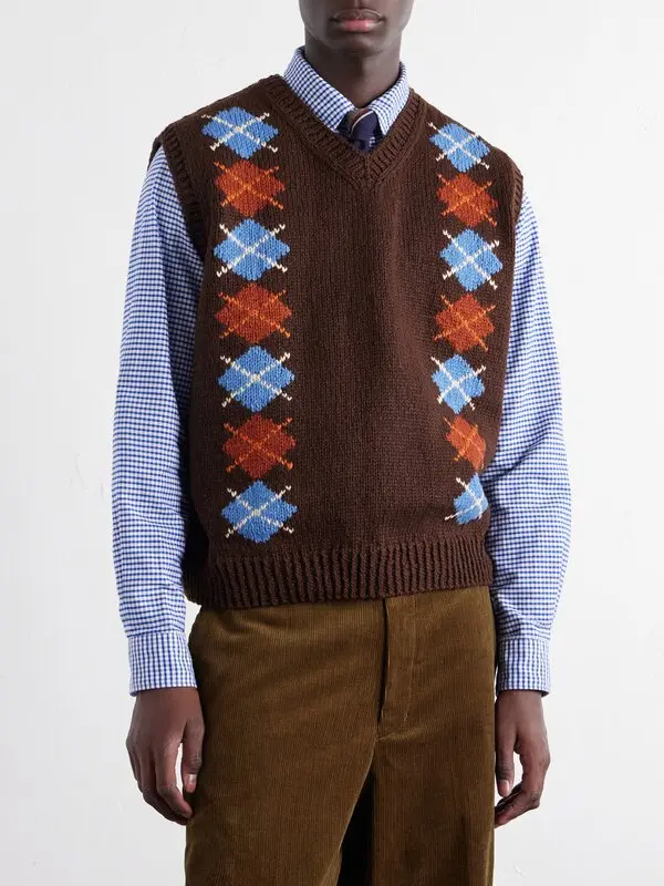 Visvim Diamante Wool And Cashmere-blend Vest - Brown
