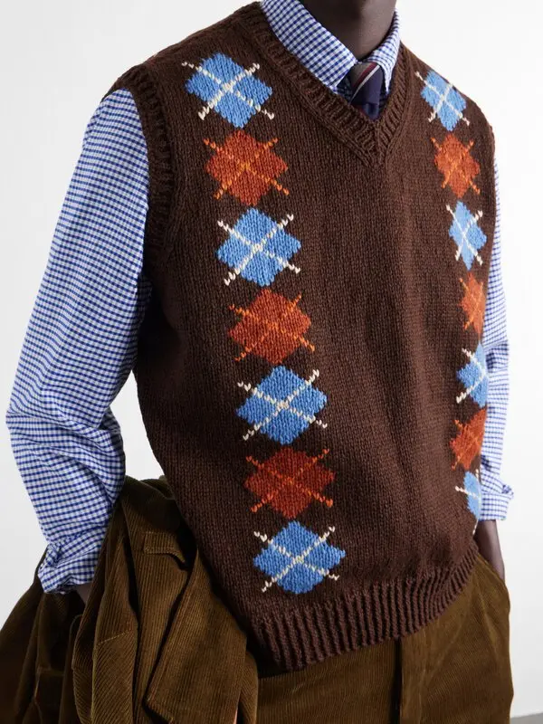 Visvim Diamante Wool And Cashmere-blend Vest - Brown